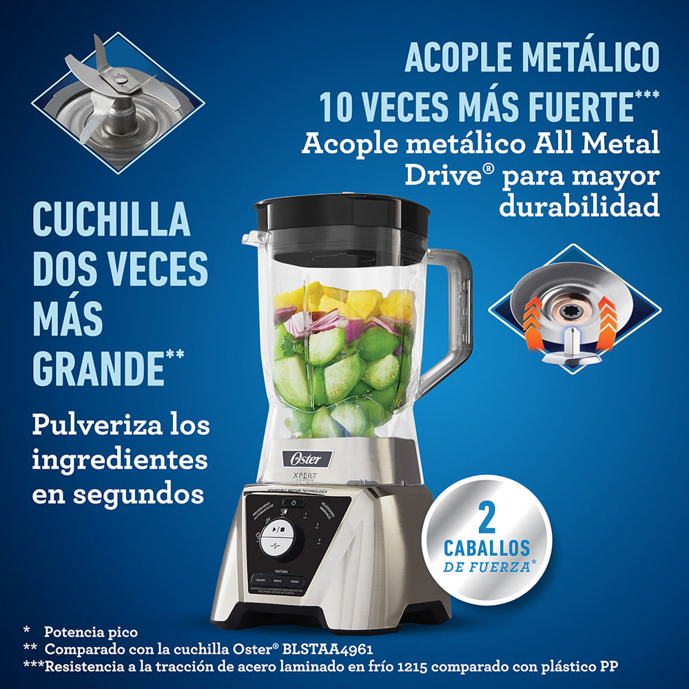 Licuadora Xpert Series™ niquelada con jarra Tritán, control de texturas BLST3BC2T - Oster